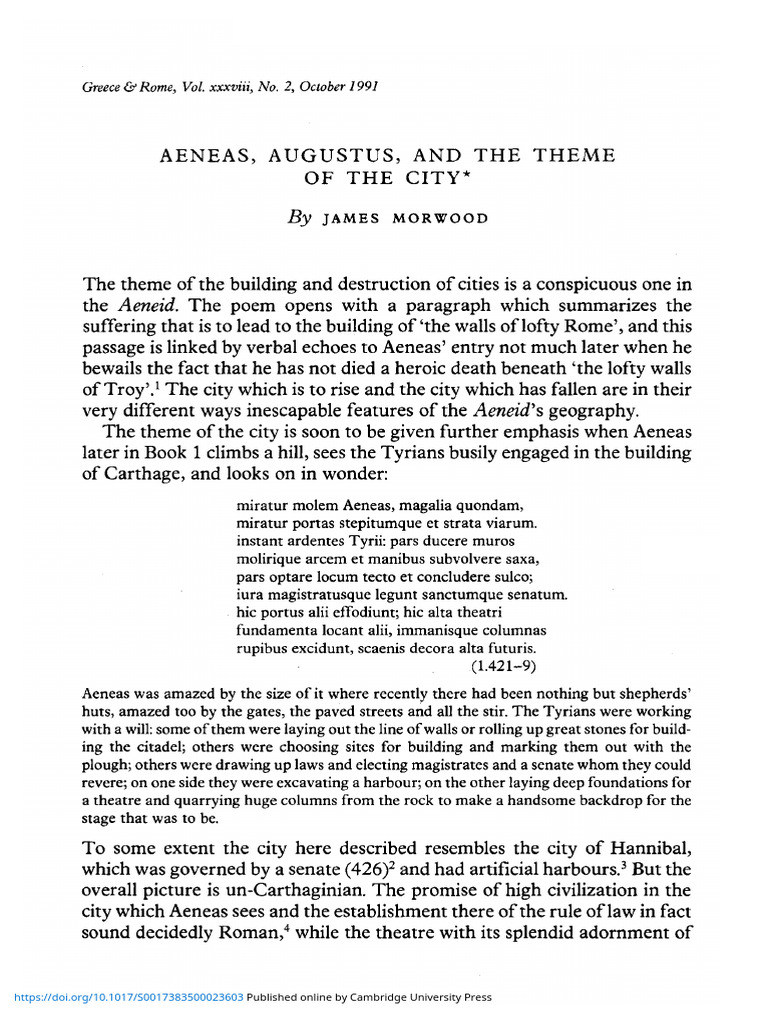 Aeneas Augustus and The Theme of The City | PDF | Aeneid | Virgil Aeneas Augustus and The Theme of The City | PDF | Aeneid | Virgil