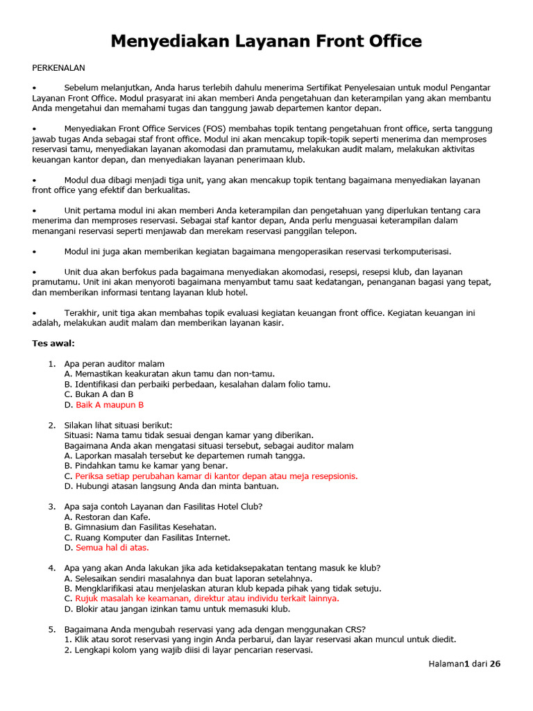 Menyediakan Layanan Front Office | PDF