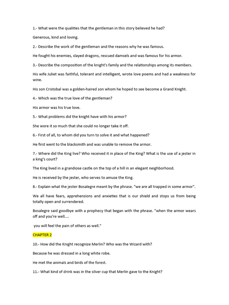 Questions and Answers The Knight in Rusty Armor | PDF