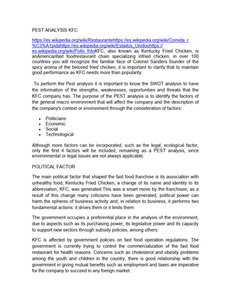 KFC Pest Analysis | PDF