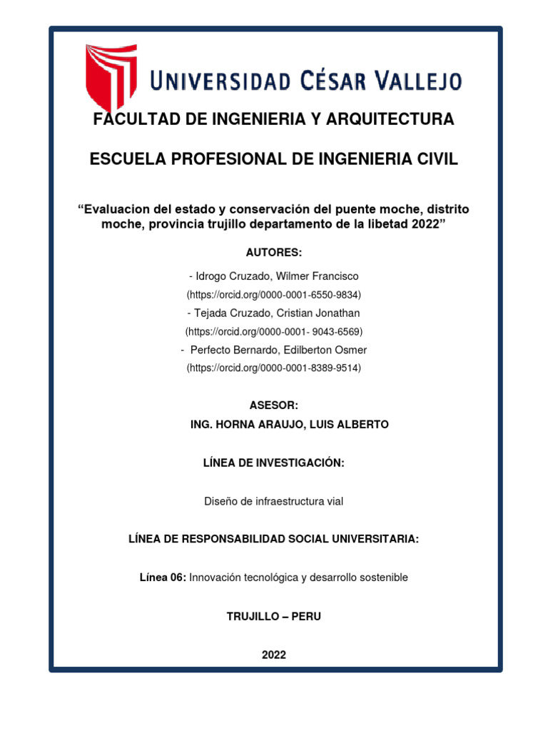 Rcu - Grupo 05 - Mejoramiento y Evaluacion Del Puente Moche - 2022 | PDF