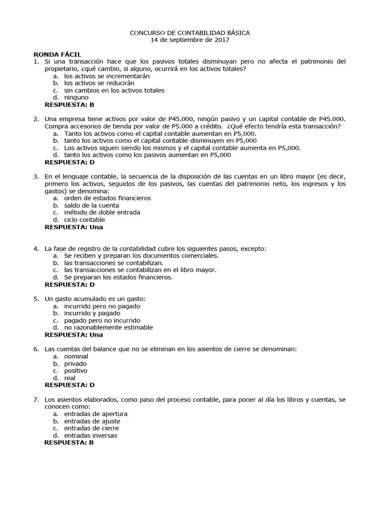 Prueba de contabilidad básica con respuestas | PDF | Contabilidad | Business