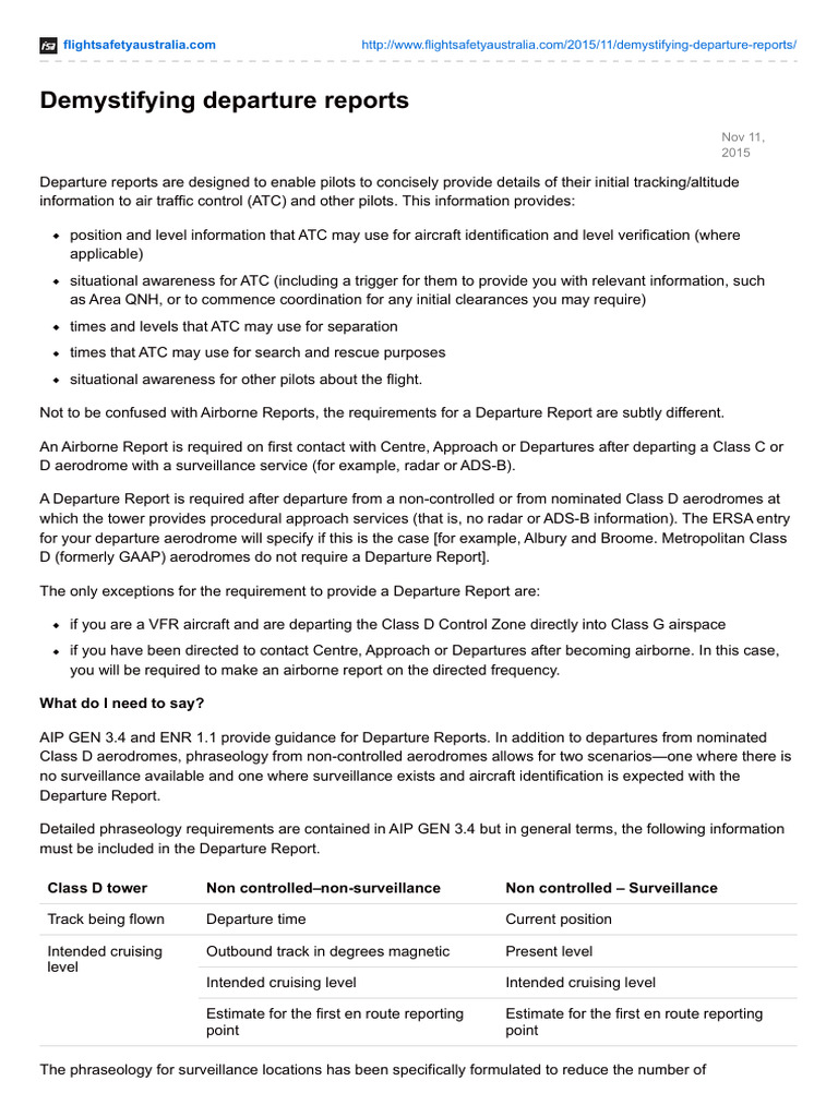 Pilot Guide to Departure Reports | PDF | Air Traffic Control | Transport