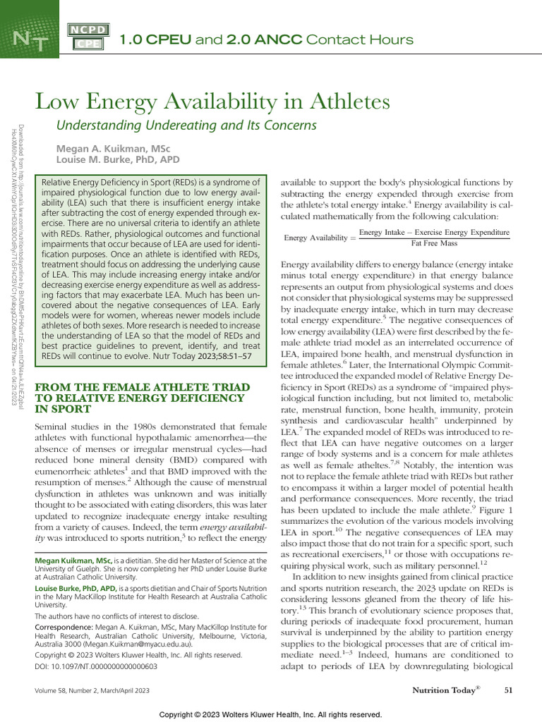 BAJA DISPONIBILIDAD ENERGÉTICA 1 LEA-IN-ATHLETES-Burke-4-2023 | PDF