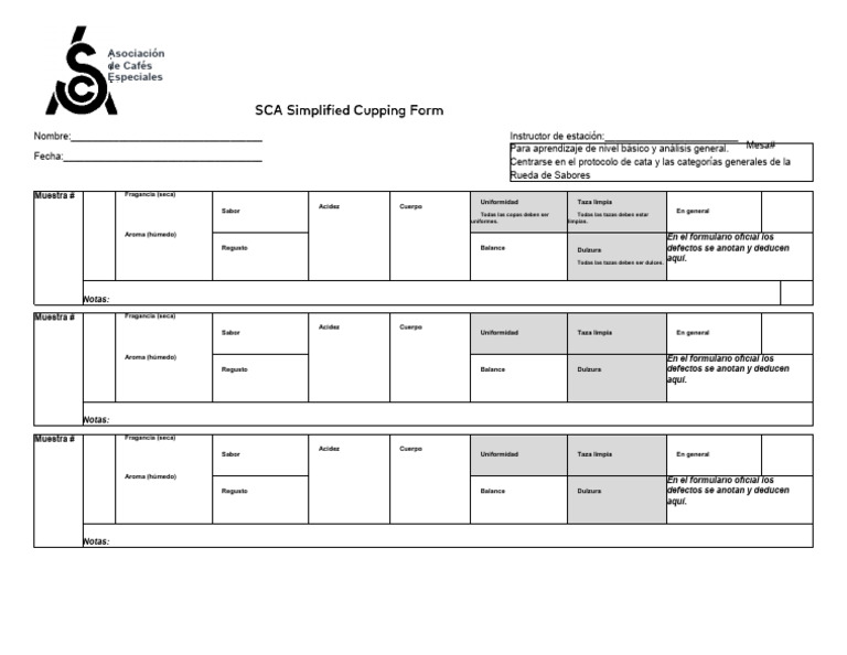 SCA_ Formulario de catación simplificado Versión 2 | PDF | Comida y ...