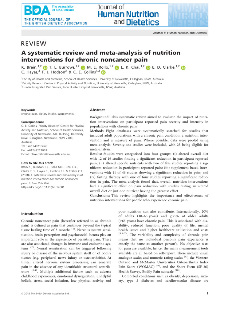 A Systematic Review and Meta-Analysis of Nutrition Interventions For Chronic Noncancer Pain ...