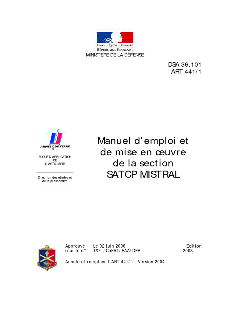 Manuel d'emploi SATCP MISTRAL 2008 | PDF | Missile surface-air | Lutte ...