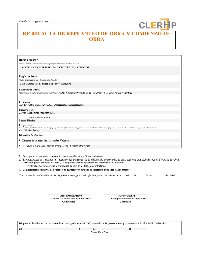 Rp-044 Acta de Replanteo | PDF