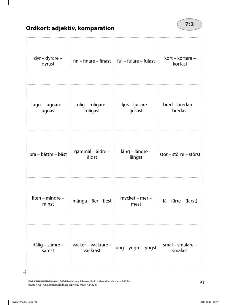 7 - 2 Ordkort - Adjektiv, Komparation | PDF