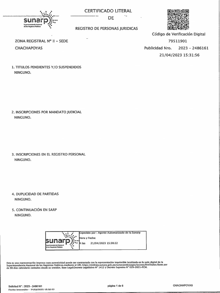 Partida Registral Constructora Ms Castillo | PDF