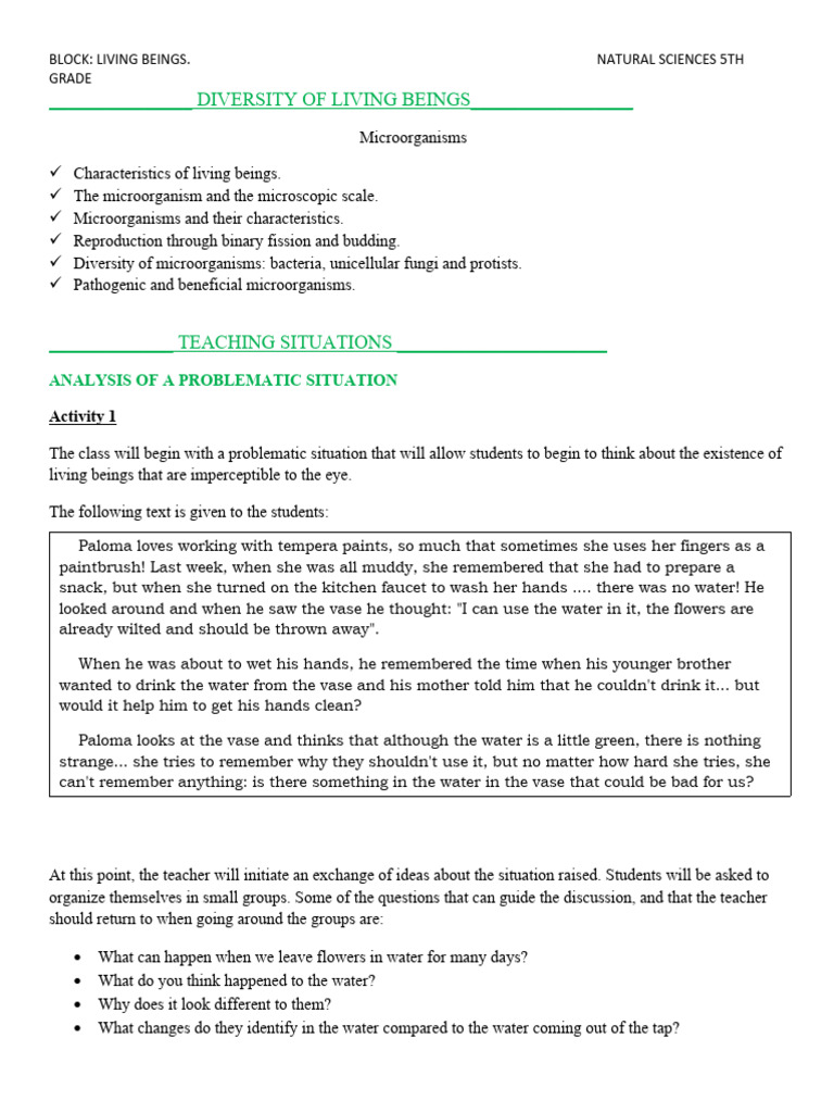 Didactic Sequence 5th Microorganisms | PDF | Cell (Biology) | Microorganism