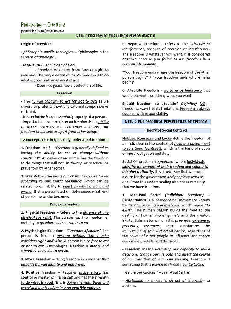 q2 Philo Reviewer | PDF | Free Will | Death