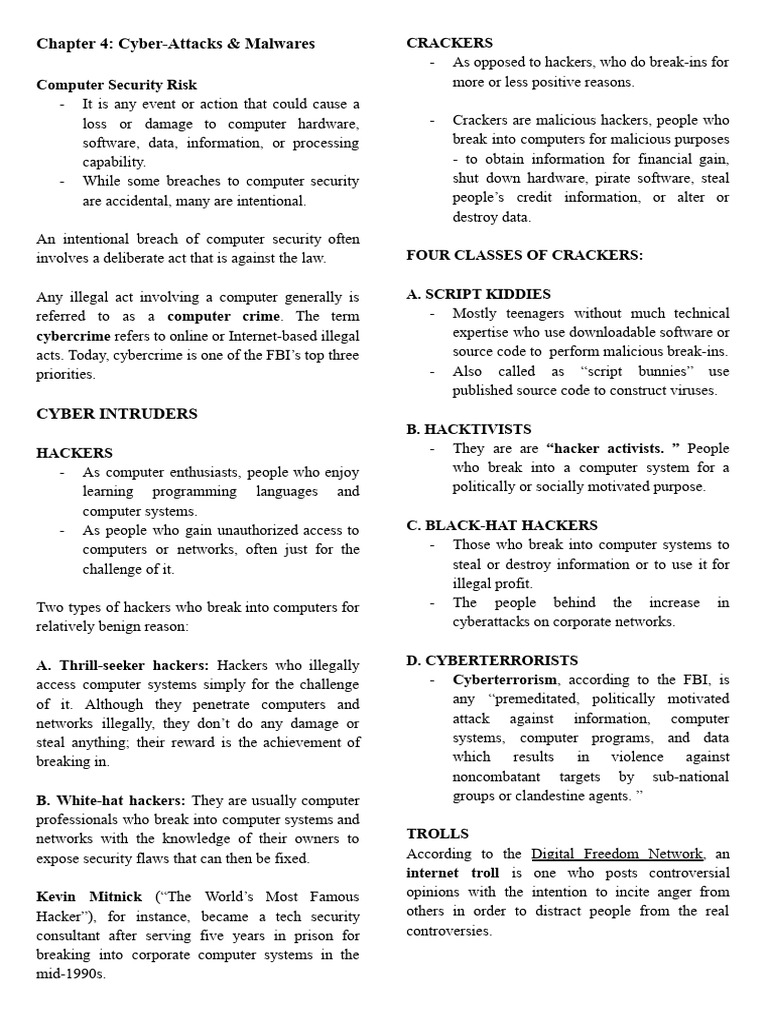 Chapter 4 - Cyber-Attacks & Malwares | PDF | Computer Virus | Malware