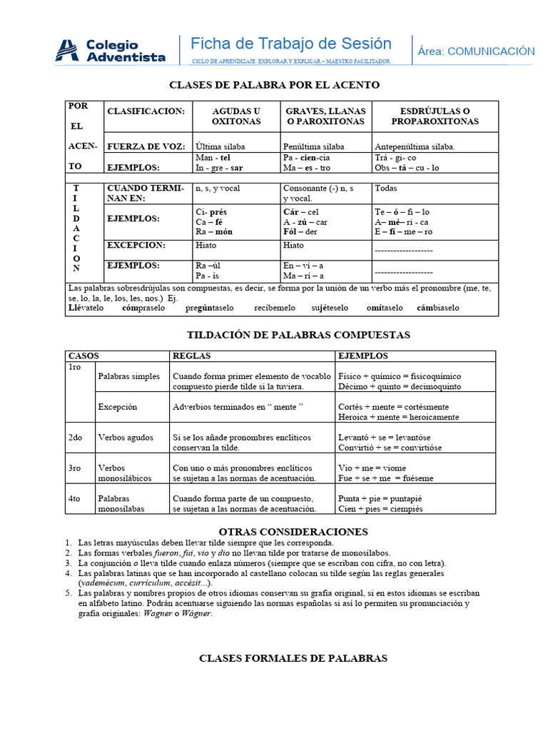 Clases de Palabras y Acentuación | PDF | Mecánica del lenguaje ...