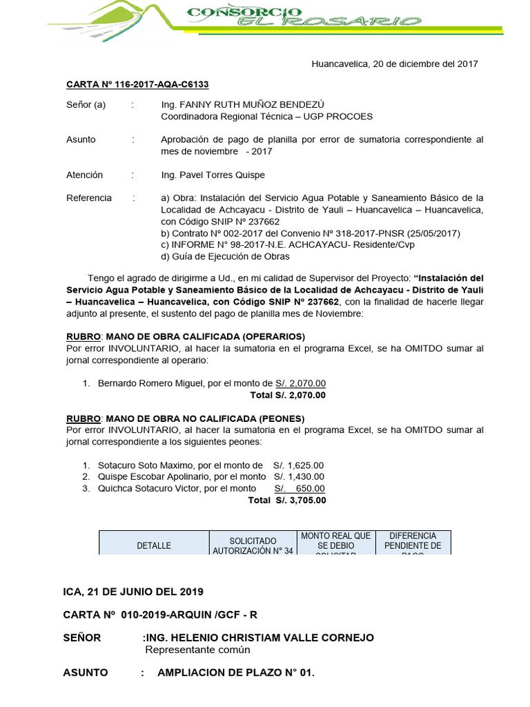 Carta de Residente Ampliacion de Plazo 01 | PDF | Agua | Salud pública