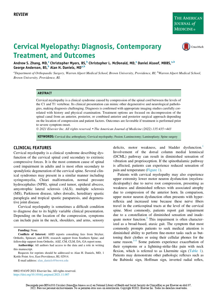 Myelopathie Cervicales | PDF