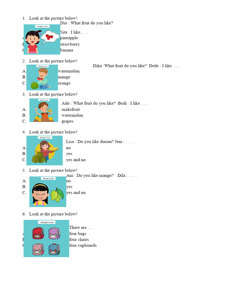 Soal Bahasa Inggris Kelas 2 Do You Like Apple Pdf