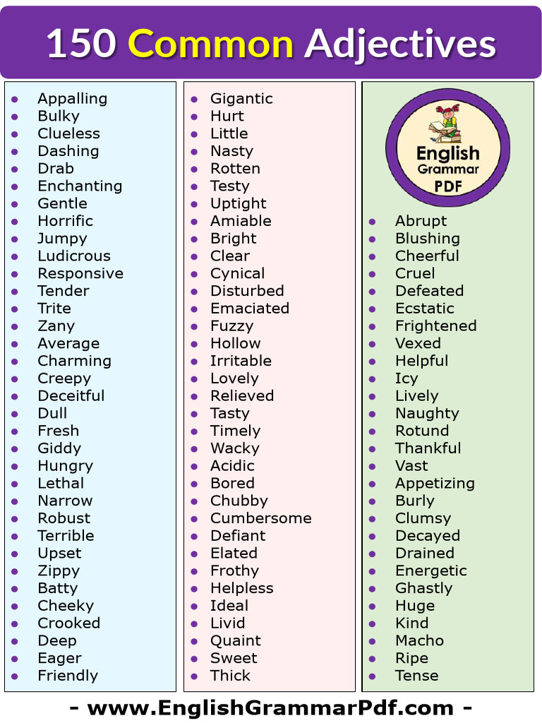 150 Common Adjectives List in English | PDF