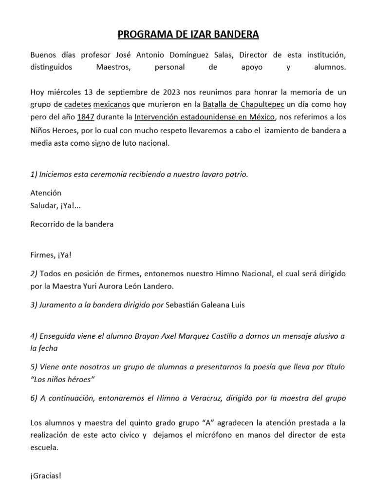PROGRAMA DE IZAR BANDERA 13 y 15 Sept | PDF | México