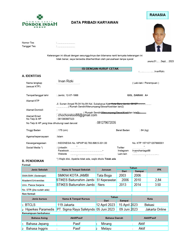 Form Biodata Karyawan RSPI | PDF