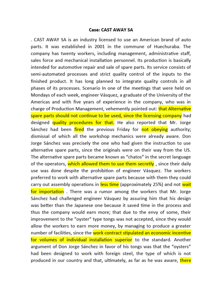 CAST AWAY SA Case | PDF