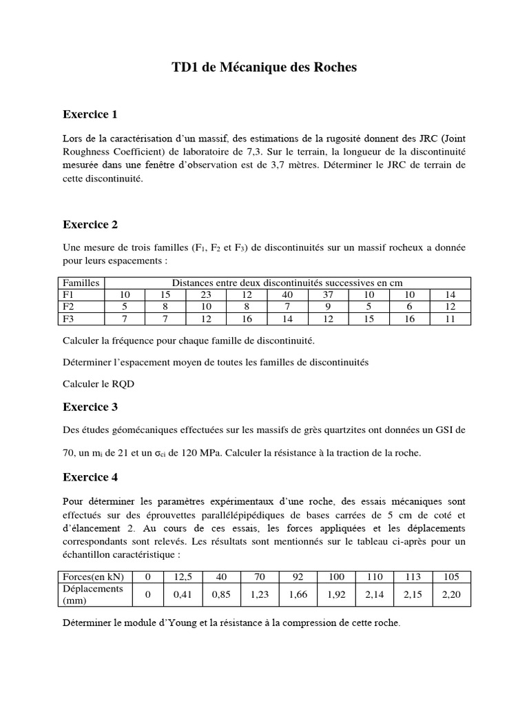 TD1 de Mécanique Des Roches | PDF