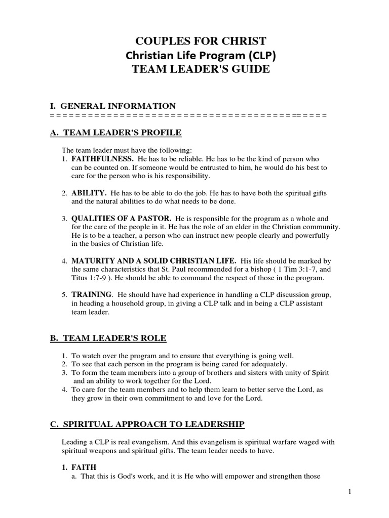 CLP Team Leaders Guide | PDF | Prayer | Spiritual Gift