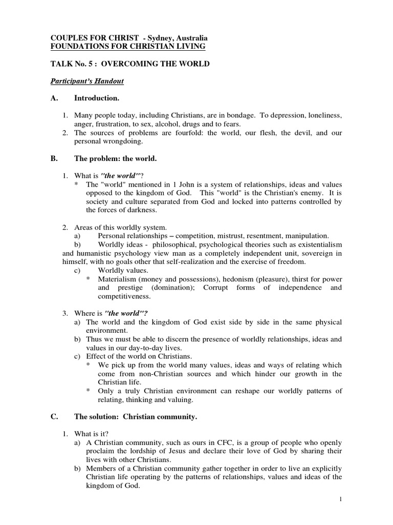 CFC FCL Talk 5 - Overcoming The World | PDF | Abrahamic Religions | Christian Belief And Doctrine