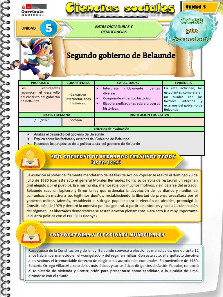 Ficha de Actividad CCSS 5°-Semana 4 Uni 5 | PDF