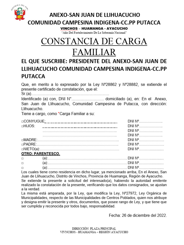 5 Form Constancia de Carga Familiar 2023 | PDF | Gobierno