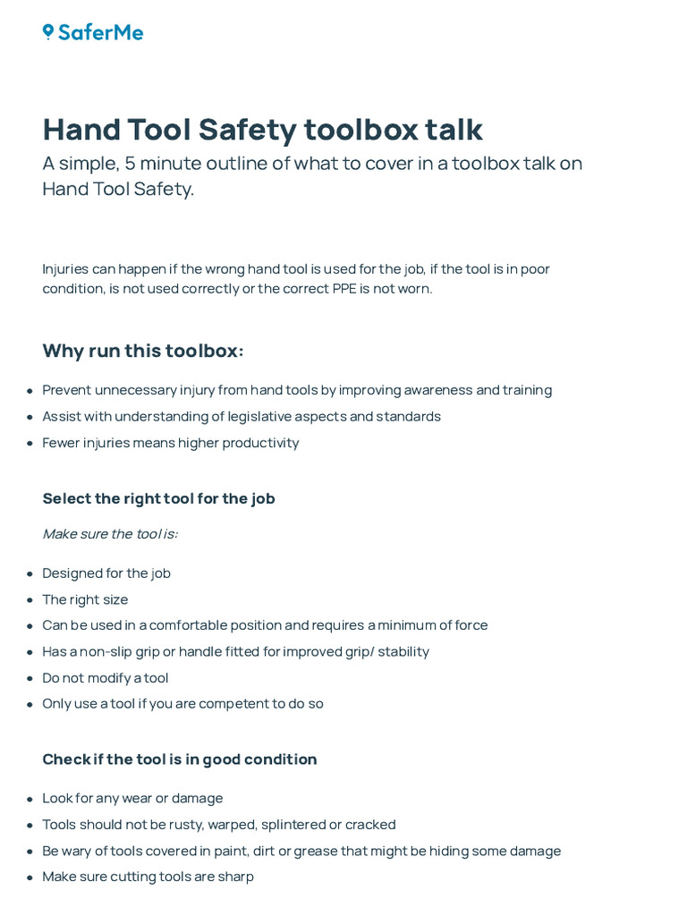 Hand Tool Safety | PDF | Self-Improvement