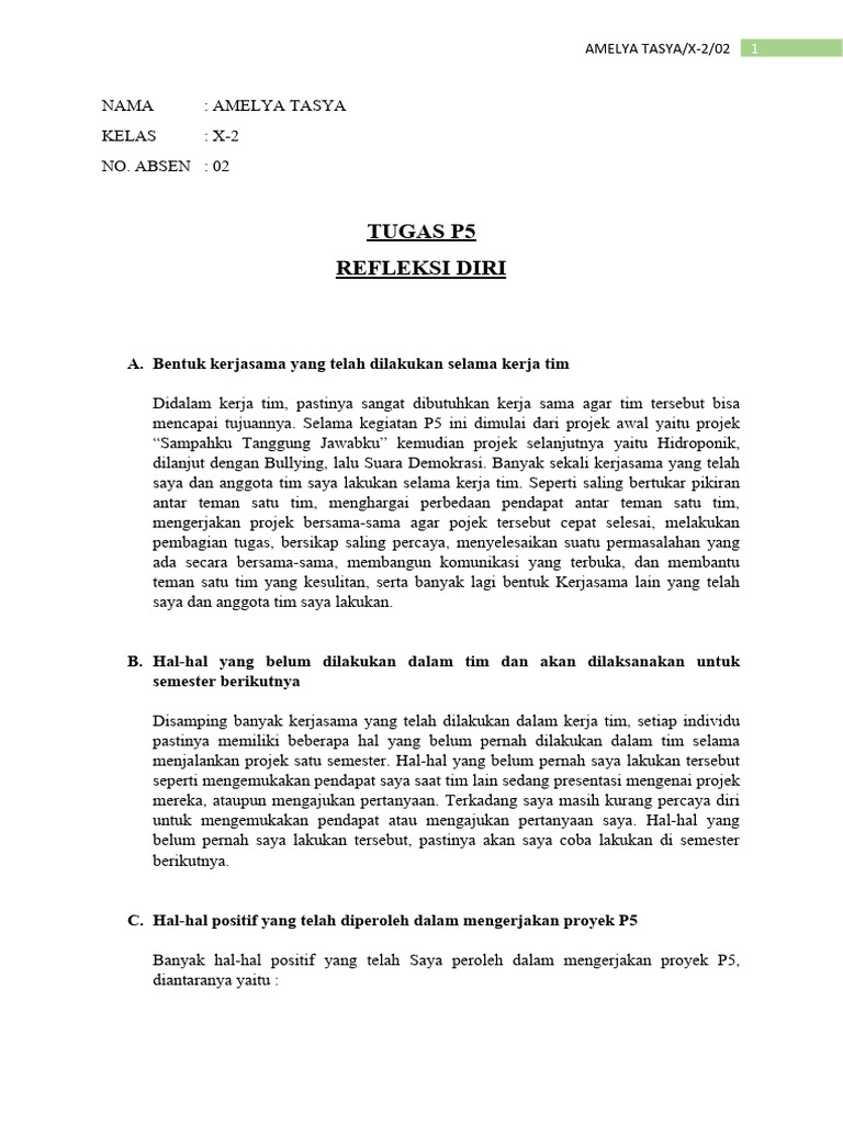 Refleksi Diri Amel p5 | PDF