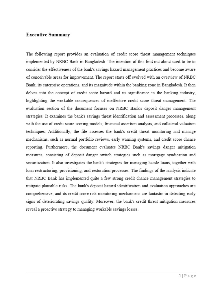 NRBC-Internship Report - Shafayet | PDF | Financial Risk | Credit Risk