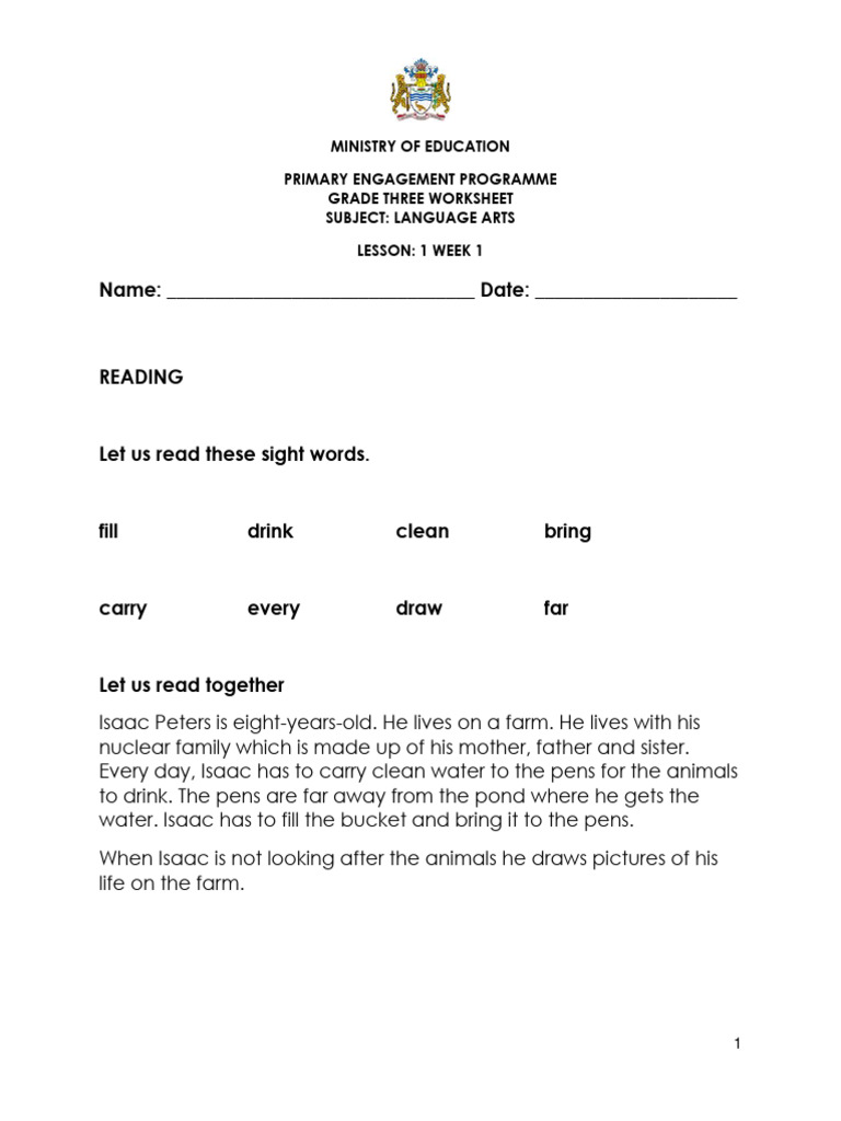 Grade 3 Language Arts Weeks 1-4 Worksheets - Term 1 | PDF