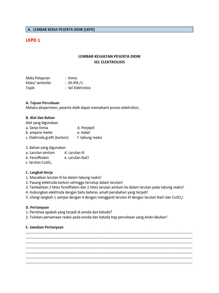 Lkpd Sel Elektrolisis | PDF