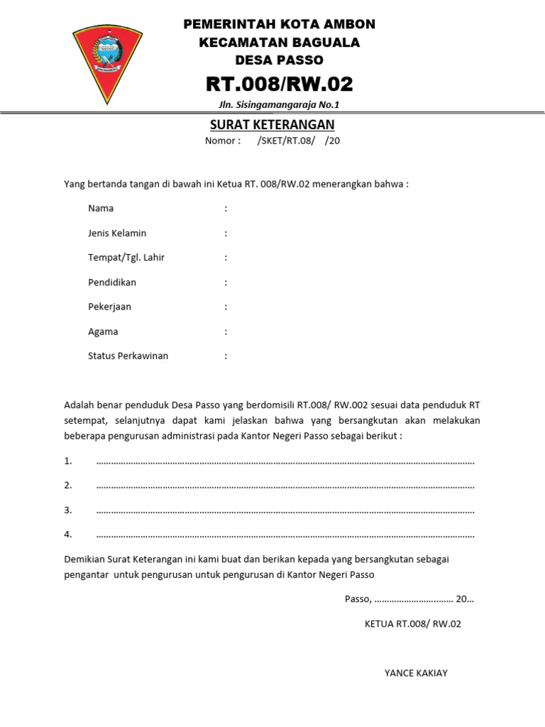 Blangko SURAT KETERANGAN RT | PDF