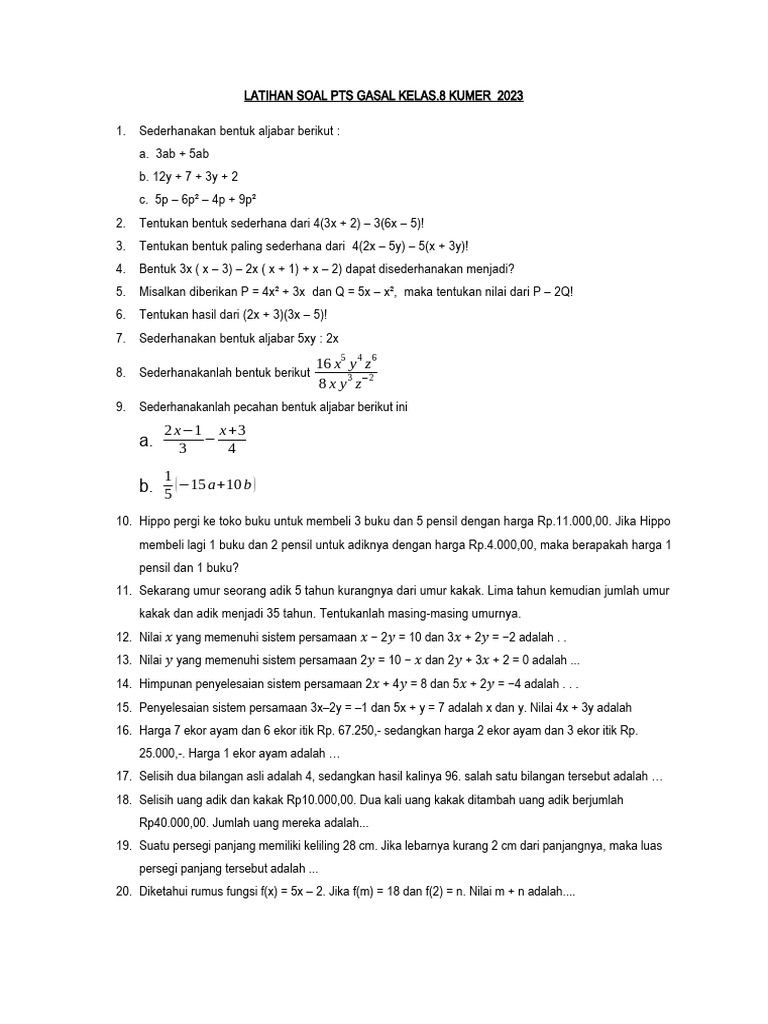 Latihan Soal PTS Gasal Kelas.8 Kurmer 2023 | PDF | Seni & Disiplin Bahasa | Griya & Taman