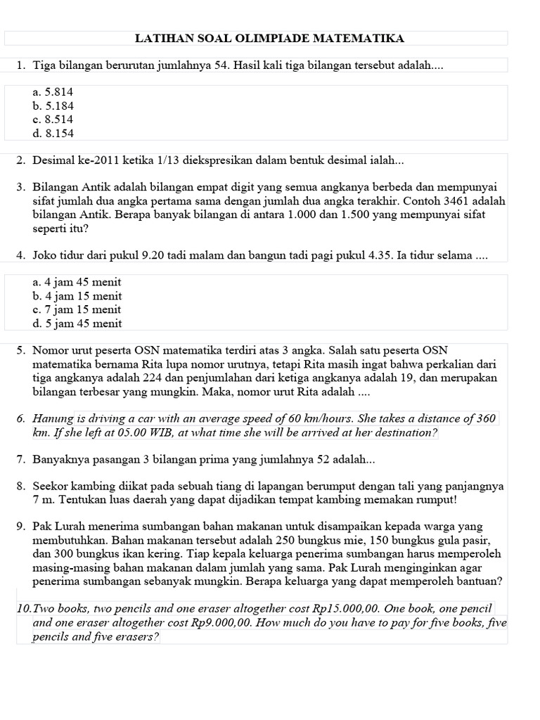 Latihan Soal Olimpiade Matematika | PDF