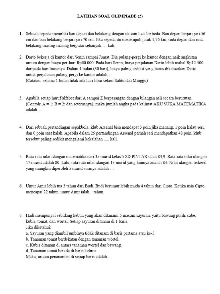 Latihan Soal Olimpiade MTK | PDF