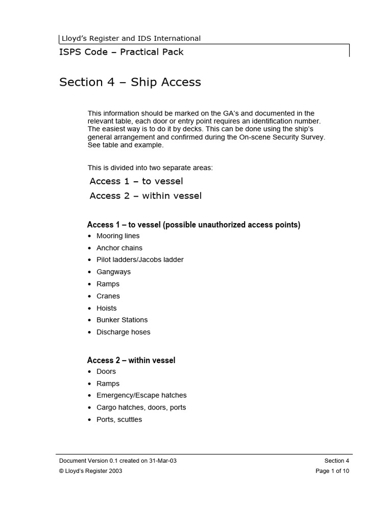 ISPS Code - Section 4 - Ship Access | PDF | Ships | Freight Transport