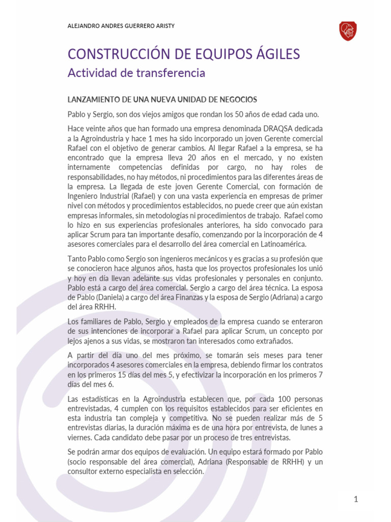 Team Building Alejandro Guerrero Actividad 2 Equipos Agiles | PDF