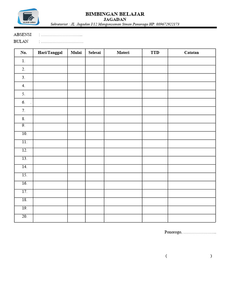 ABSENSI Bimbel | PDF