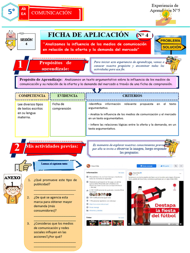 5° Ficha de Aplicación-Sesión.4-Sem.2-Exp.5-Com | PDF | Comunicación | Aprendizaje