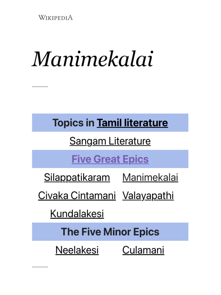 Tamil Epic: Manimekalai Insights | PDF