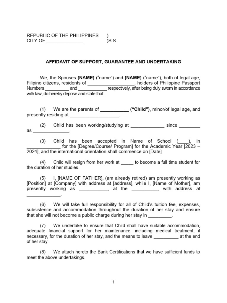 Affidavit of Support To Study | PDF | Affidavit | Government And Personhood