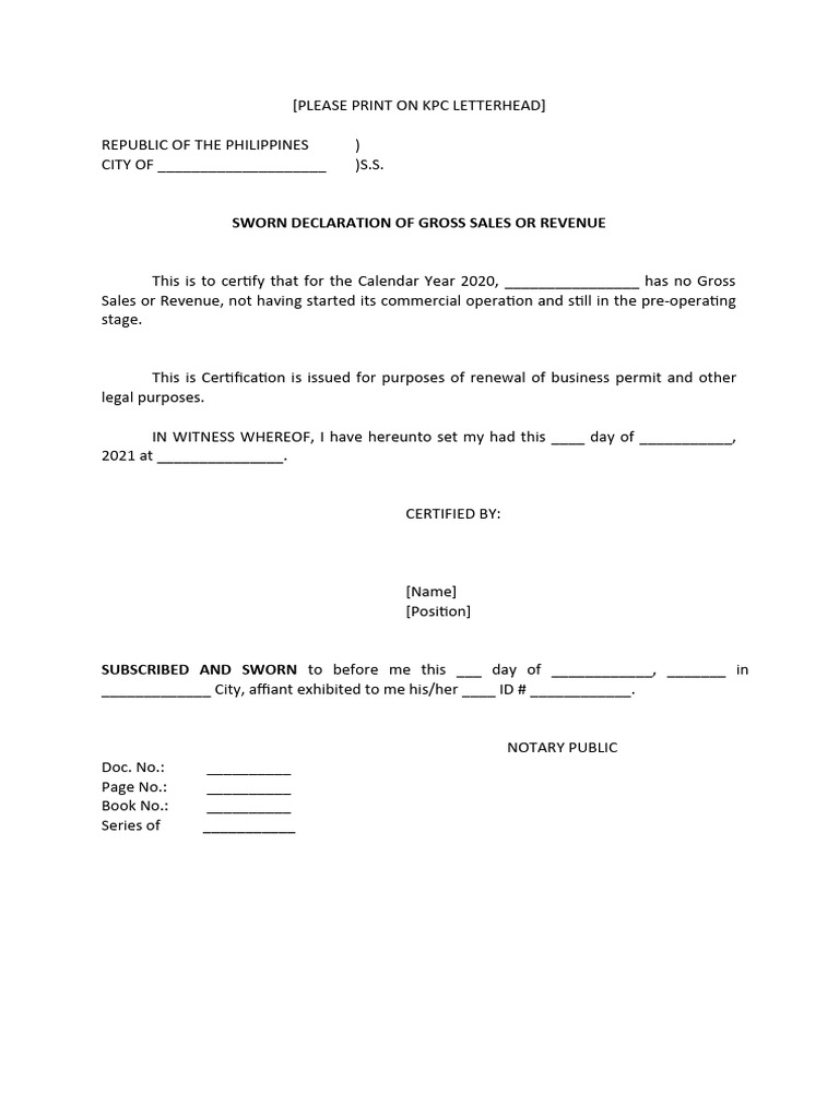 Sworn Declaration of Gross Sales (LGU) | PDF Sworn Declaration of Gross Sales (LGU) | PDF