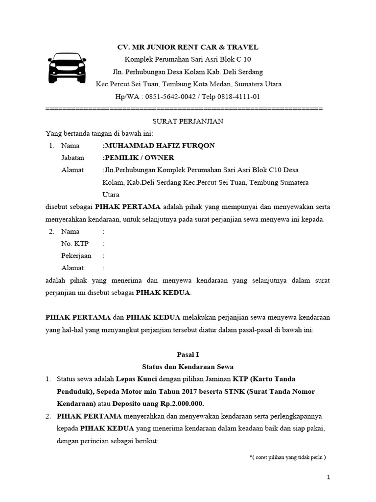 Surat Perjanjian Lepas Kunci 1 | PDF