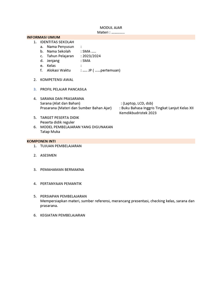 Template Modul Ajar | PDF