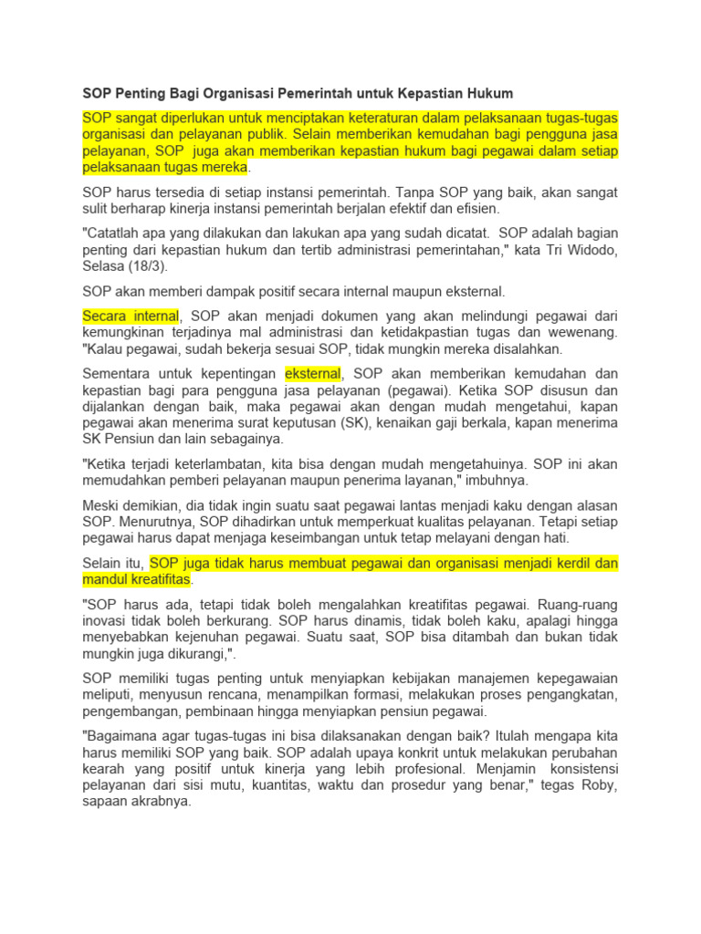 SOP Penting Bagi Organisasi Pemerintah Untuk Kepastian Hukum | PDF