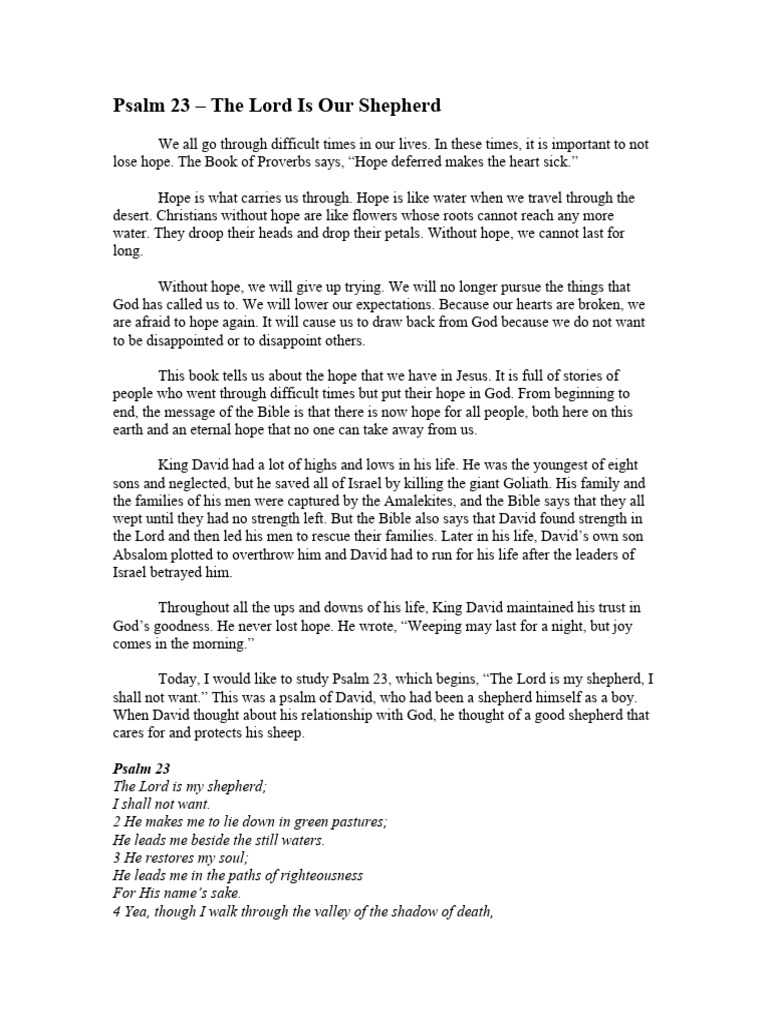 Hope and Comfort in Psalm 23 | PDF | David | Jesus